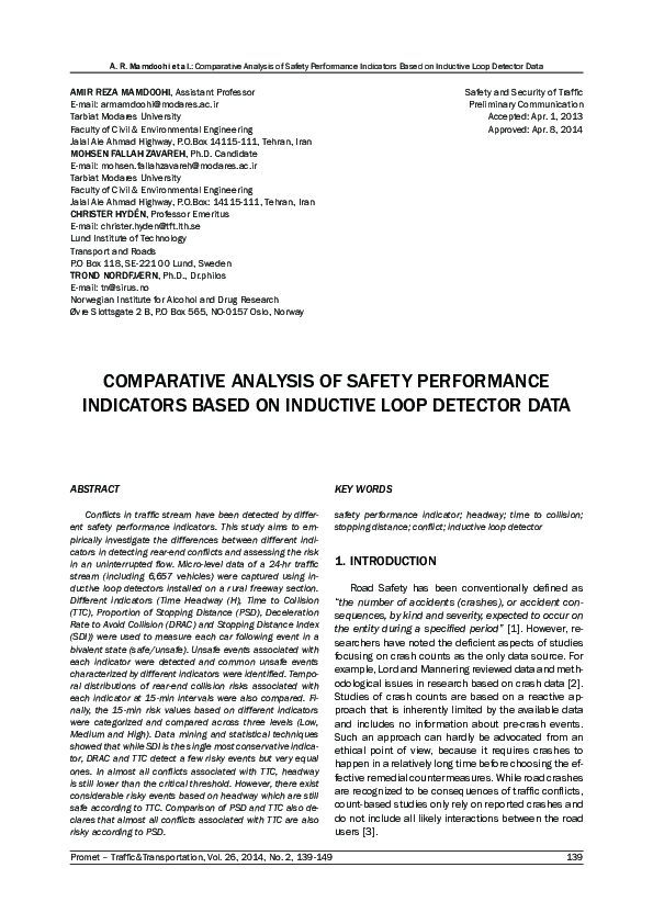 (PDF) Comparative Analysis of Safety Performance Indicators Based on Inductive Loop Detector ...