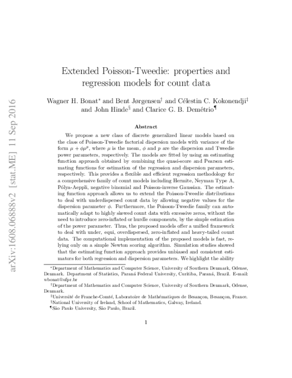 Pdf Extended Poissontweedie Properties And Regression Models For Count Data