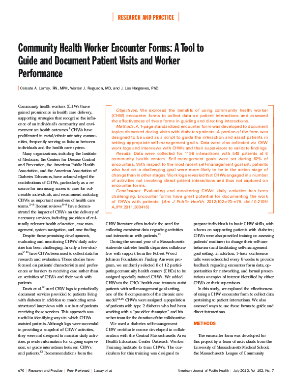 (PDF) Community Health Worker Encounter Forms: A Tool to Guide and ...