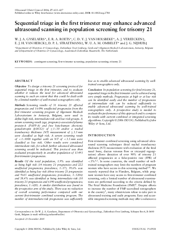 (PDF) Sequential triage in the first trimester may enhance advanced ultrasound scanning in ...