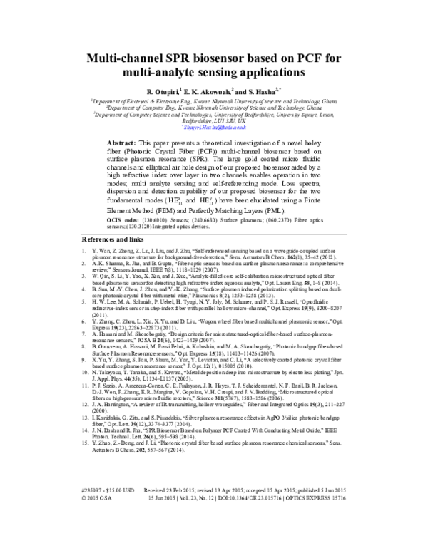 (PDF) Multi-channel SPR biosensor based on PCF for multi-analyte sensing applications