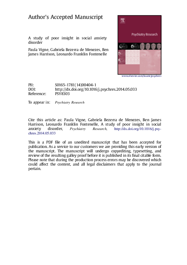 (PDF) A study of poor insight in social anxiety disorder