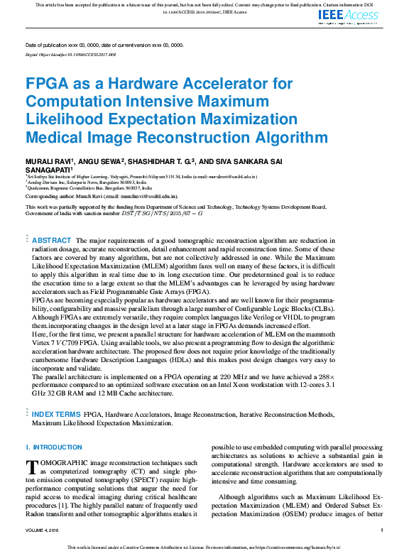 Pdf Fpga As A Hardware Accelerator For Computation Intensive Maximum Likelihood Expectation