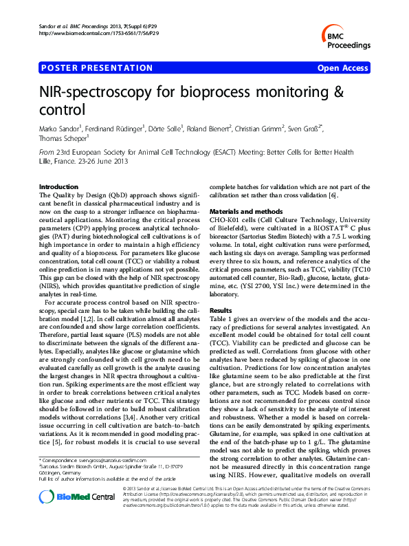 (PDF) NIR-spectroscopy for bioprocess monitoring & control
