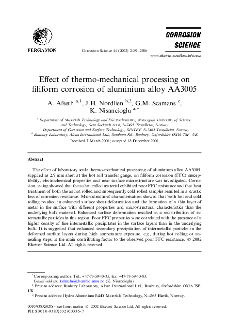 (PDF) Effect of thermo-mechanical processing on filiform corrosion of ...