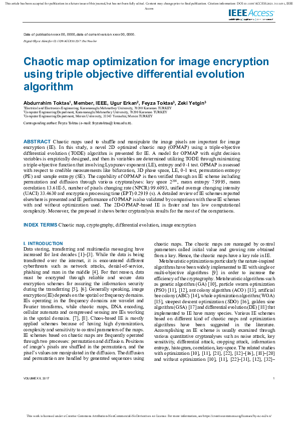 Pdf Chaotic Map Optimization For Image Encryption Using Triple Objective Differential
