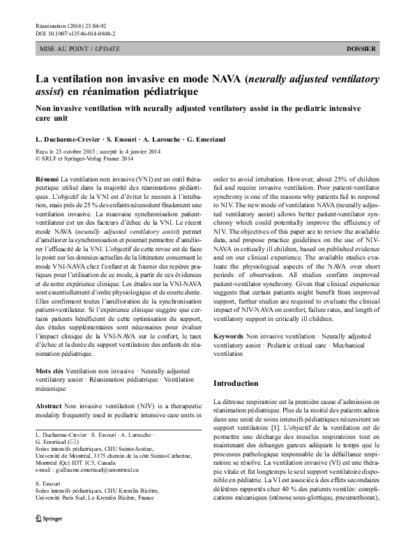 (PDF) La ventilation non invasive en mode NAVA (neurally adjusted ...