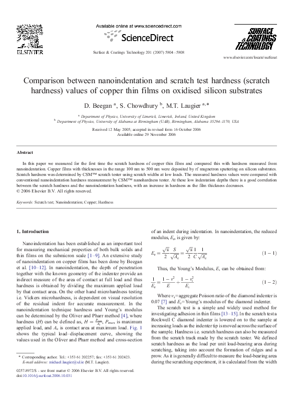(PDF) Comparison between nanoindentation and scratch test hardness ...