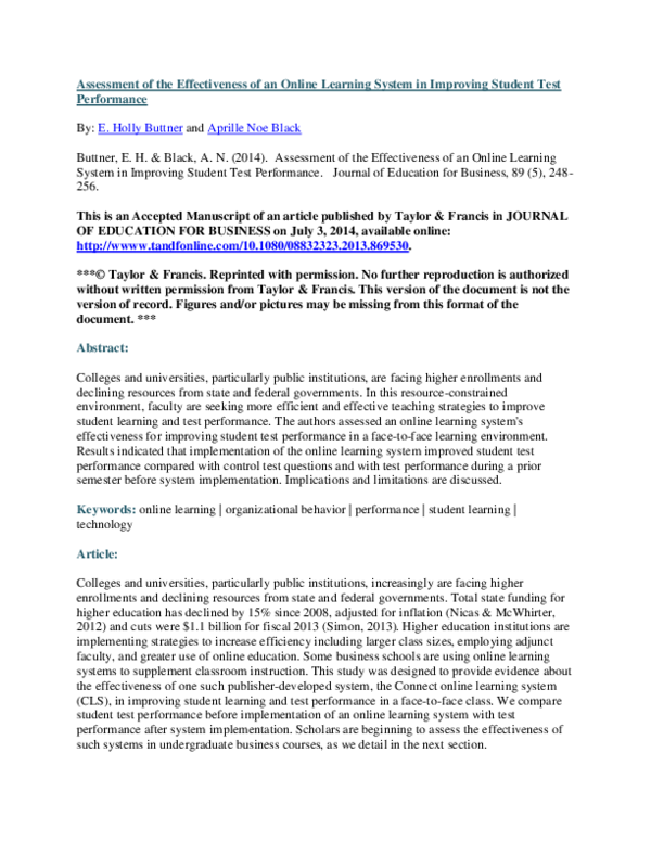 (PDF) Assessment of the Effectiveness of an Online Learning System in ...