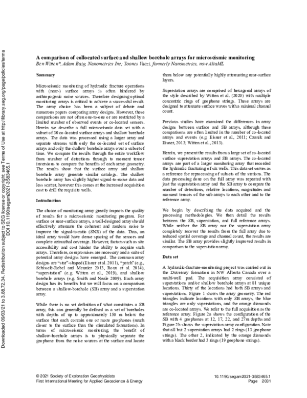 (PDF) A comparison of collocated surface and shallow borehole arrays for microseismic monitoring