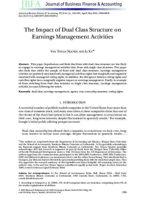 (PDF) The Impact of Dual Class Structure on Earnings Management Activities