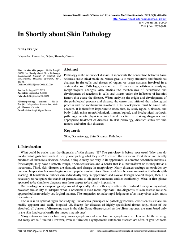 (PDF) In Shortly about Skin Pathology