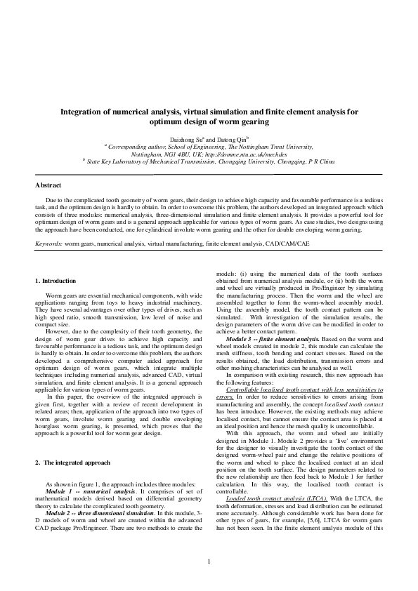 (PDF) Integration of numerical analysis, virtual simulation and finite element analysis for the ...
