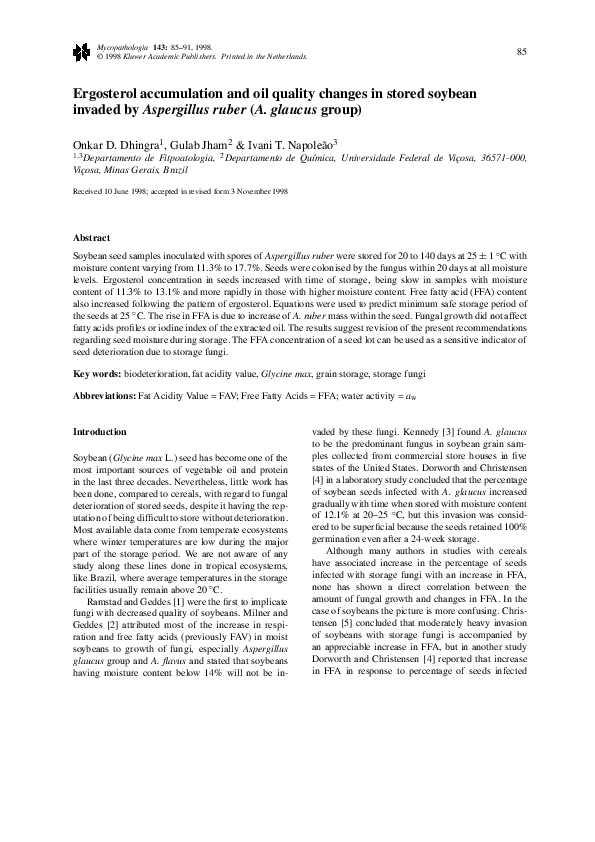 (PDF) Ergosterol accumulation and oil quality changes in stored soybean ...