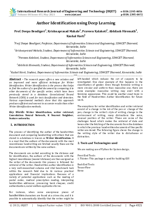 (PDF) Author Identification using Deep Learning