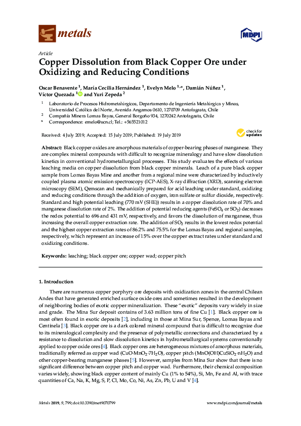 (PDF) Copper Dissolution from Black Copper Ore under Oxidizing and ...
