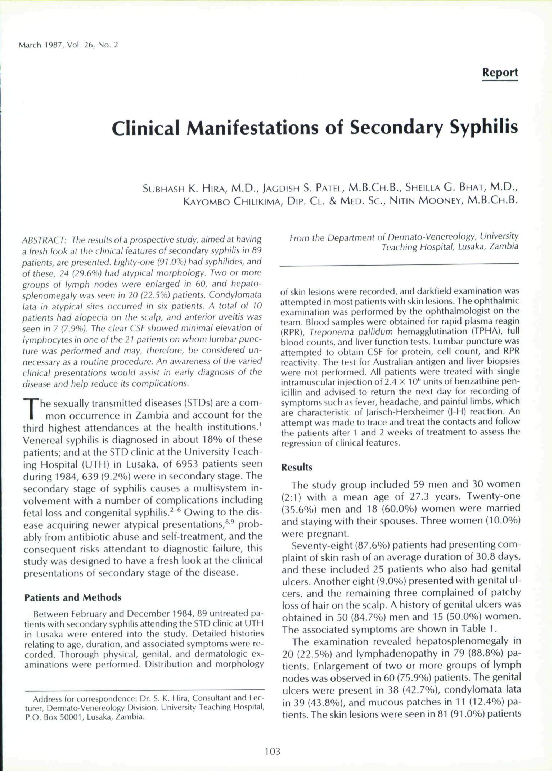 (PDF) Clinical Manifestations of Secondary Syphilis