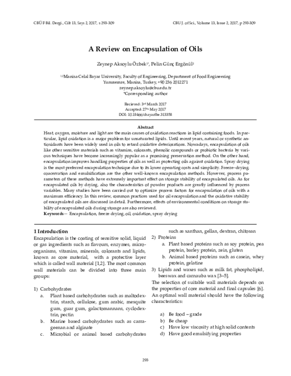 Pdf A Review On Encapsulation Of Oils
