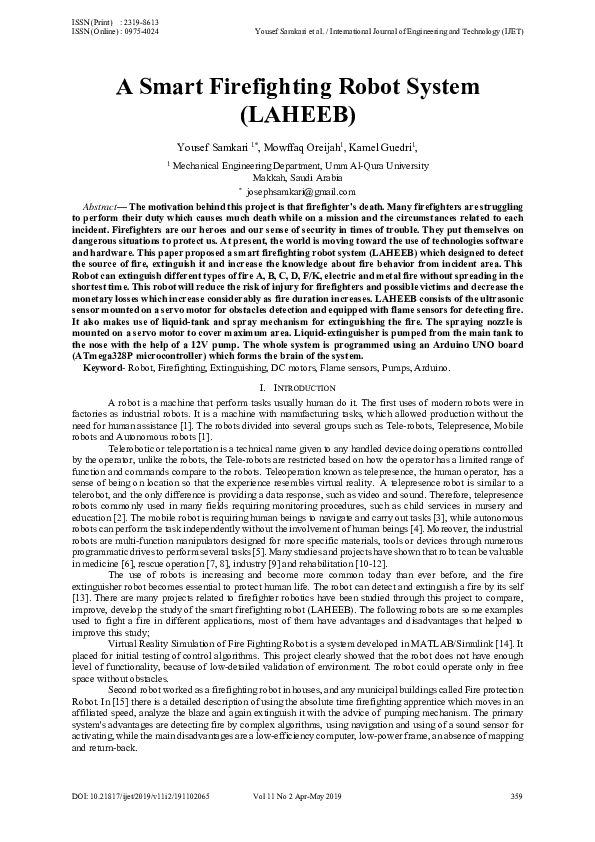 (PDF) A Smart Firefighting Robot System (LAHEEB)