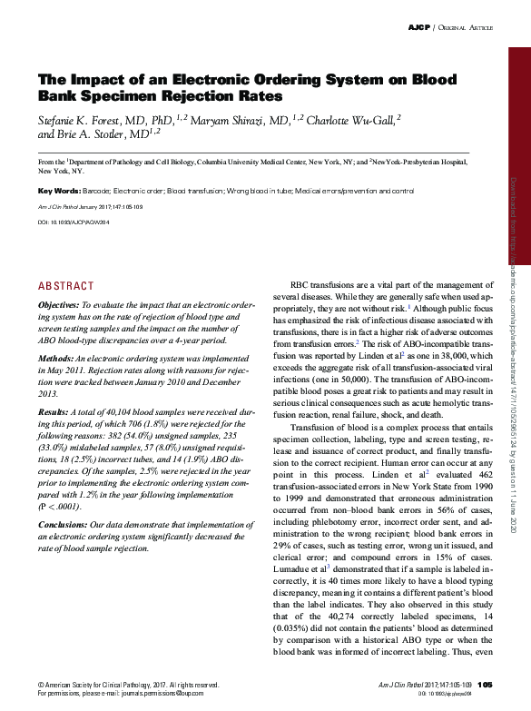 (PDF) The Impact of an Electronic Ordering System on Blood Bank ...