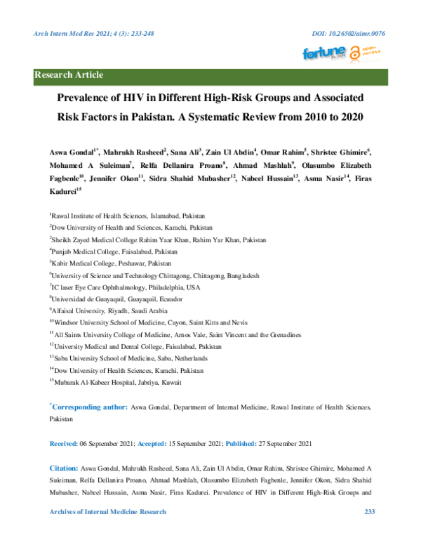 (PDF) Prevalence of HIV in Different High-Risk Groups and Associated ...