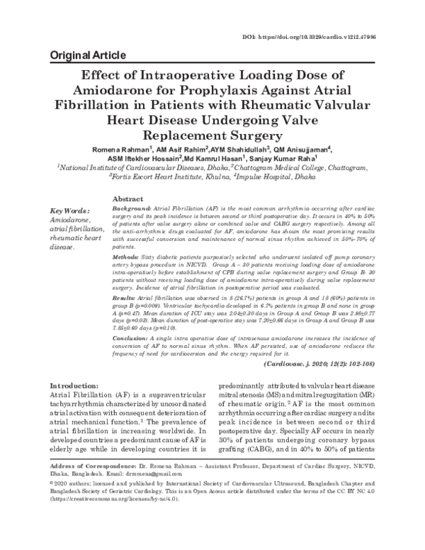(PDF) Effect of Intraoperative Loading Dose of Amiodarone for ...
