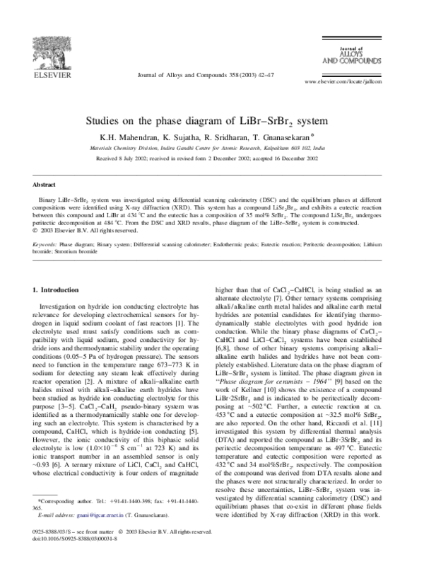 (PDF) Studies on the phase diagram of LiBr–SrBr2 system