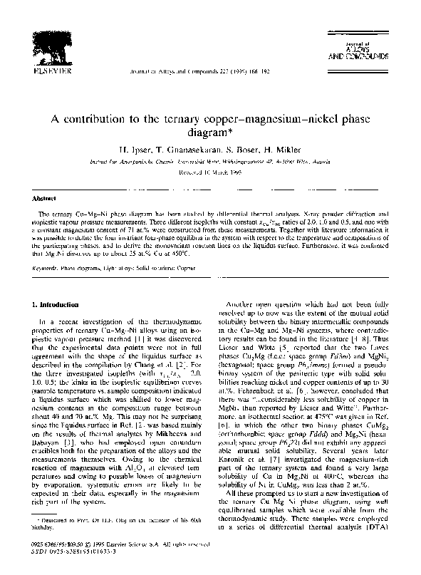 (PDF) A contribution to the ternary copper-magnesium-nickel phase diagram