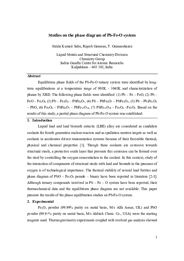 (PDF) Studies on phase diagram of Pb-Fe-O system