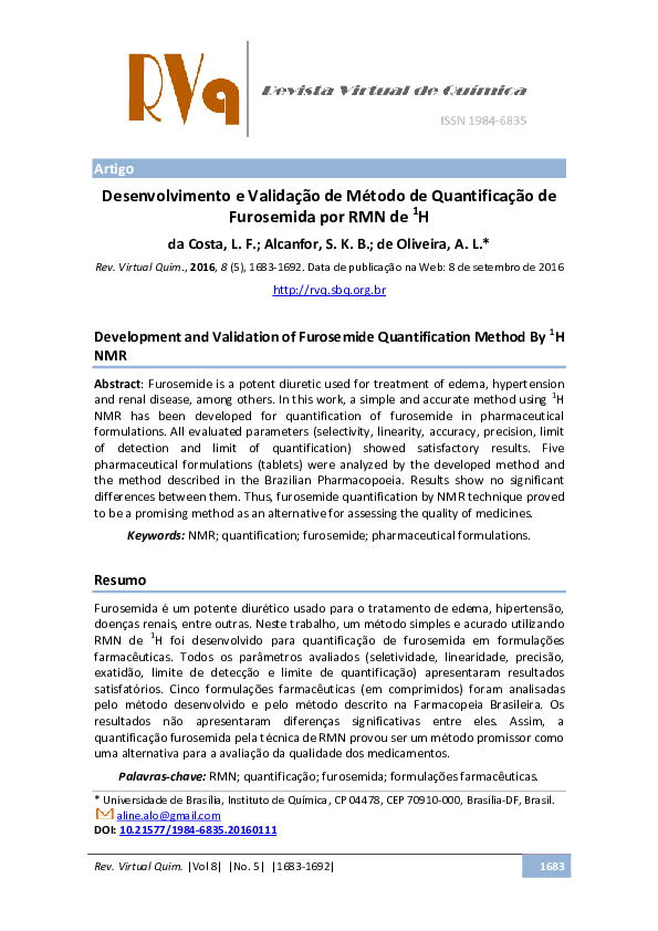 Pdf Development And Validation Of Furosemide Quantification Method By