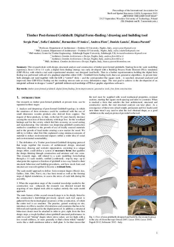 (PDF) Timber post formed grid shell: digital form finding / drawing and ...