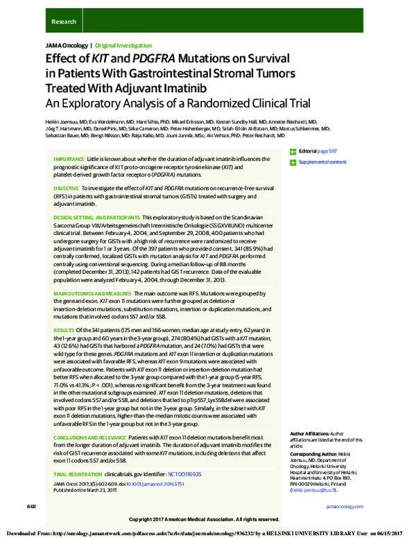 (PDF) Effect of KIT and PDGFRA Mutations on Survival in Patients With ...