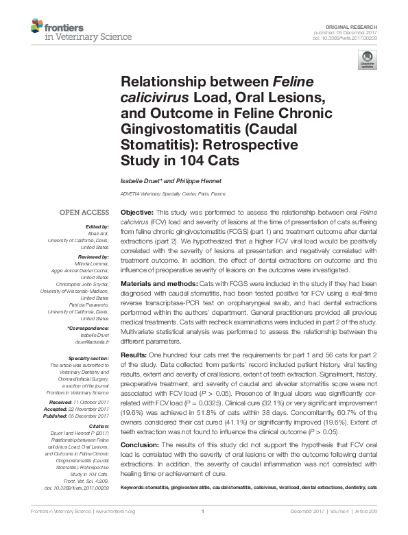 (PDF) Relationship between Feline calicivirus Load, Oral Lesions, and ...