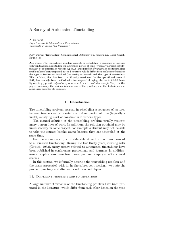 (PDF) Survey of automated timetabling