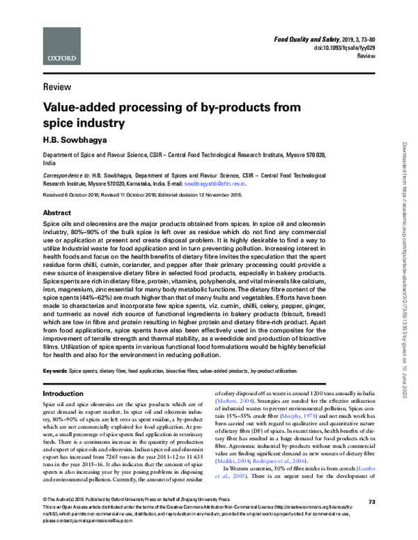 (PDF) Value-added processing of by-products from spice industry