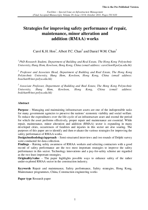 (PDF) Strategies for improving safety performance of repair ...