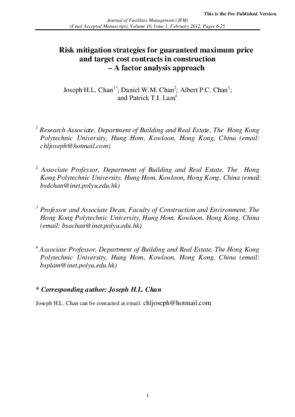 (PDF) Risk mitigation strategies for guaranteed maximum price and ...