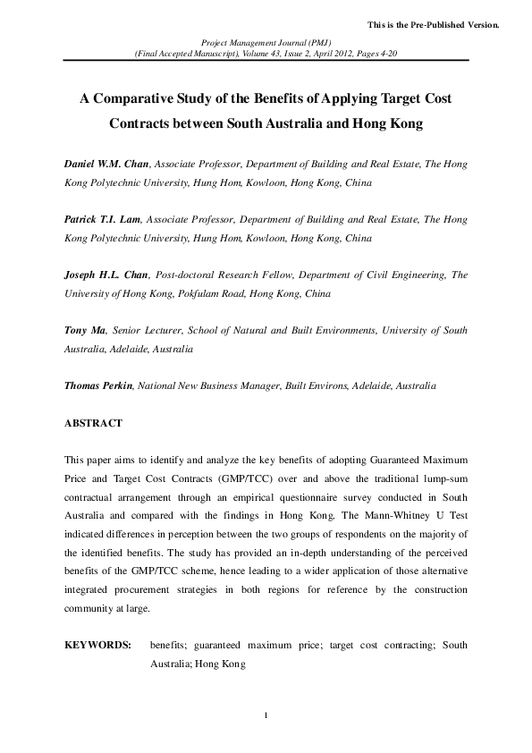 (PDF) A Comparative Study of the Benefits of Applying Target Cost ...