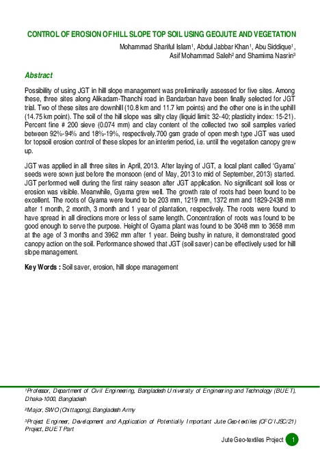 (PDF) Control of Erosion of Hill Slope Top Soil Using Geojute and ...