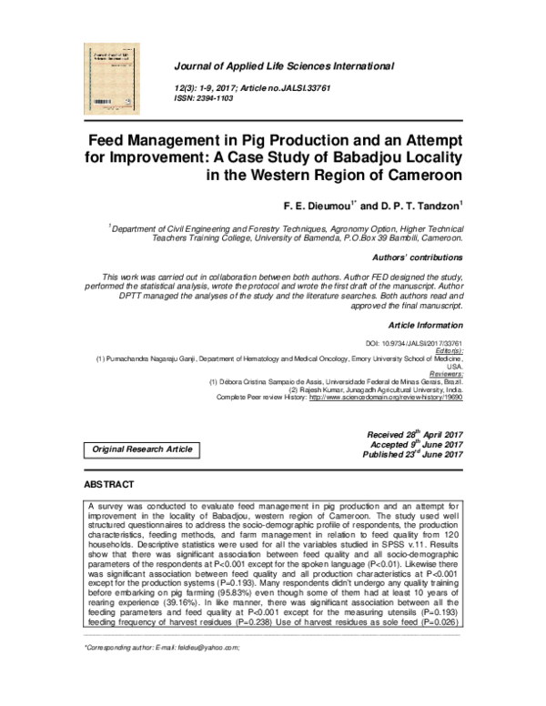 (PDF) Feed Management in Pig Production and an Attempt for Improvement ...