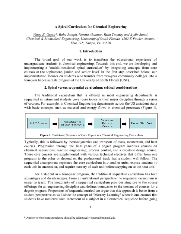 (PDF) A Spiral Curriculum for Chemical Engineering