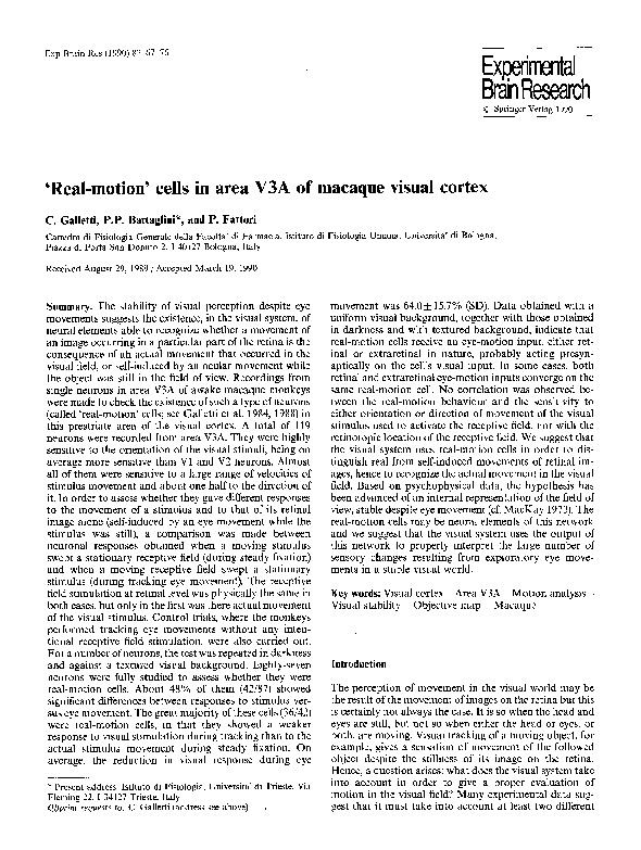 Pdf Real Motion Cells In Area V3a Of Macaque Visual Cortex
