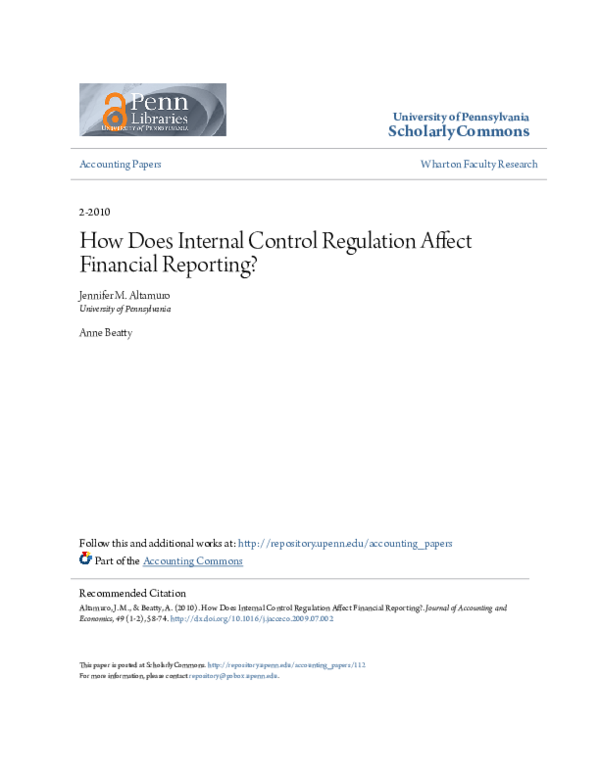(PDF) How does internal control regulation affect financial reporting?