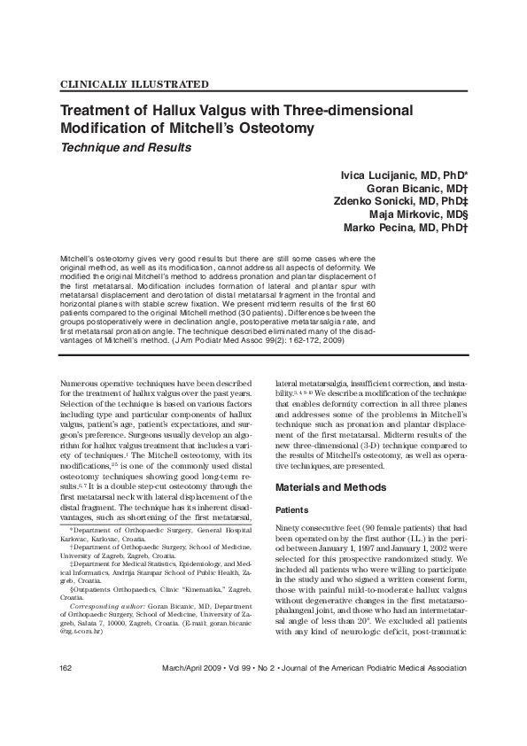 (PDF) Treatment of Hallux Valgus with Three-dimensional Modification of ...