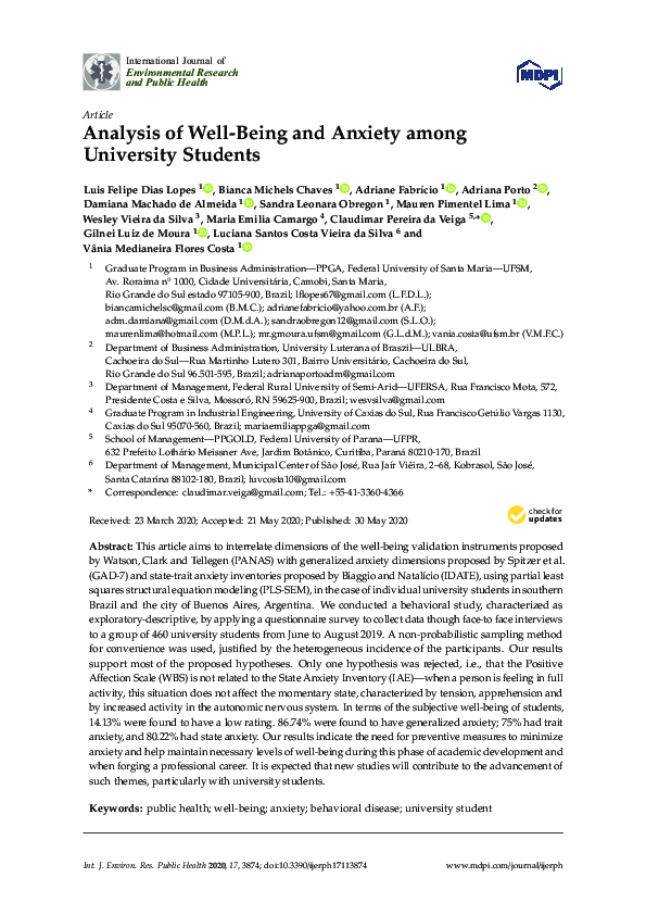 (PDF) Analysis of Well-Being and Anxiety among University Students
