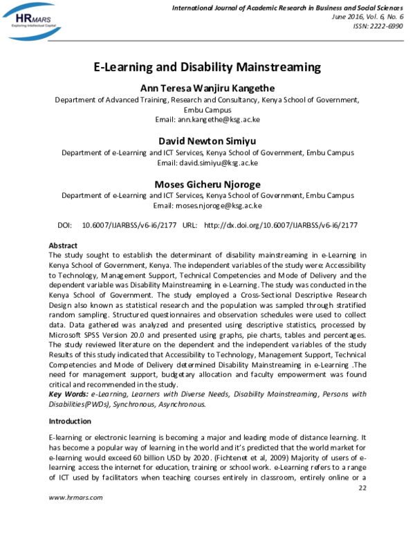 (PDF) E-Learning and Disability Mainstreaming