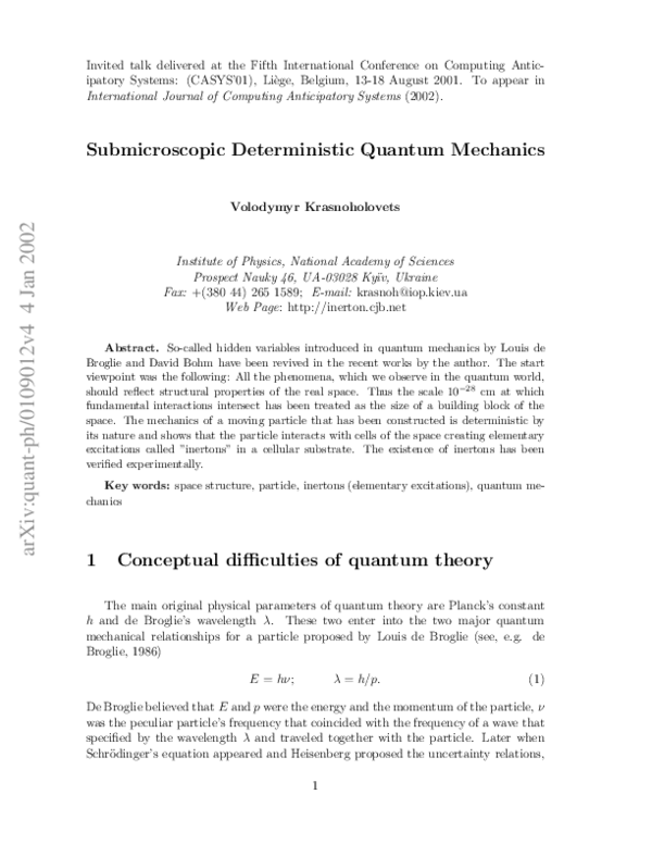 (PDF) Submicroscopic Deterministic Quantum Mechanics