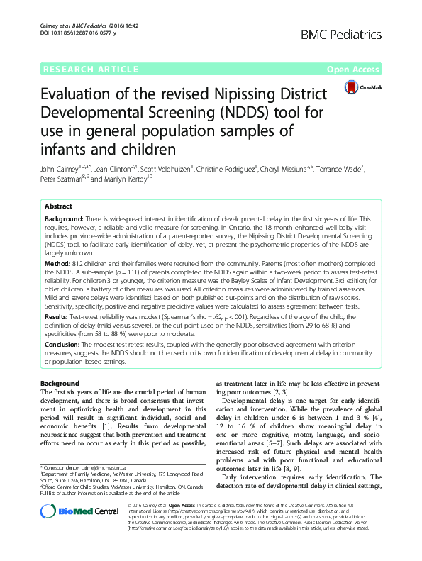 (PDF) Evaluation of the revised Nipissing District Developmental ...