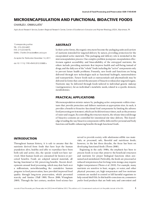 (PDF) Microencapsulation and Functional Bioactive Foods