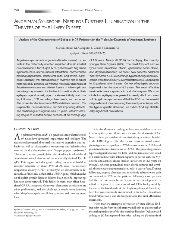 (PDF) Angelman syndrome: need for further illumination in the theater ...